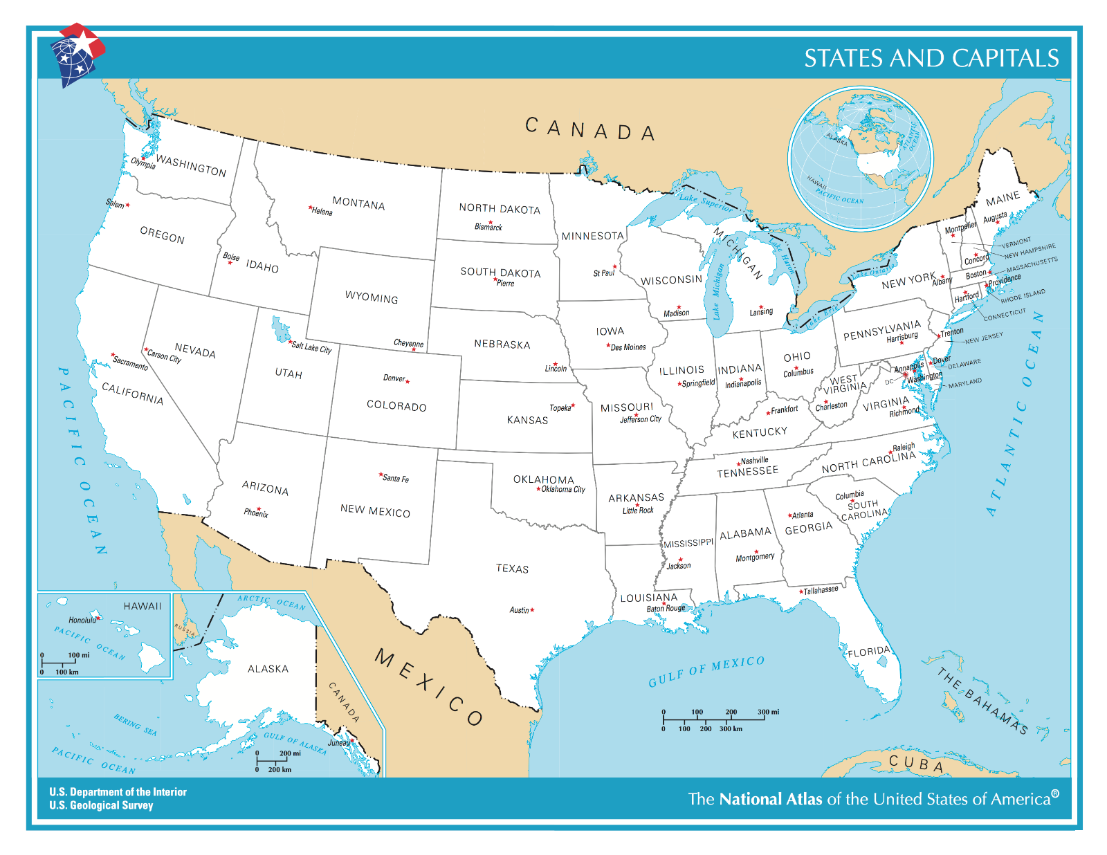 USA Labeled States Whole Map GLOSSY POSTER PICTURE PHOTO PRINT BANNER ...