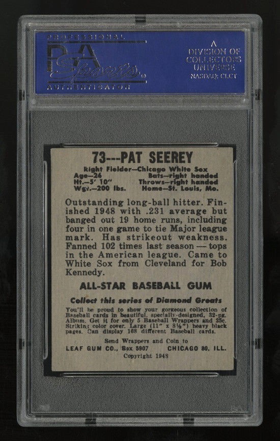 1948 LEAF GUM CO BASEBALL CARD #73 PAT SEEREY RARE BROWN BACKGROUND PSA ...