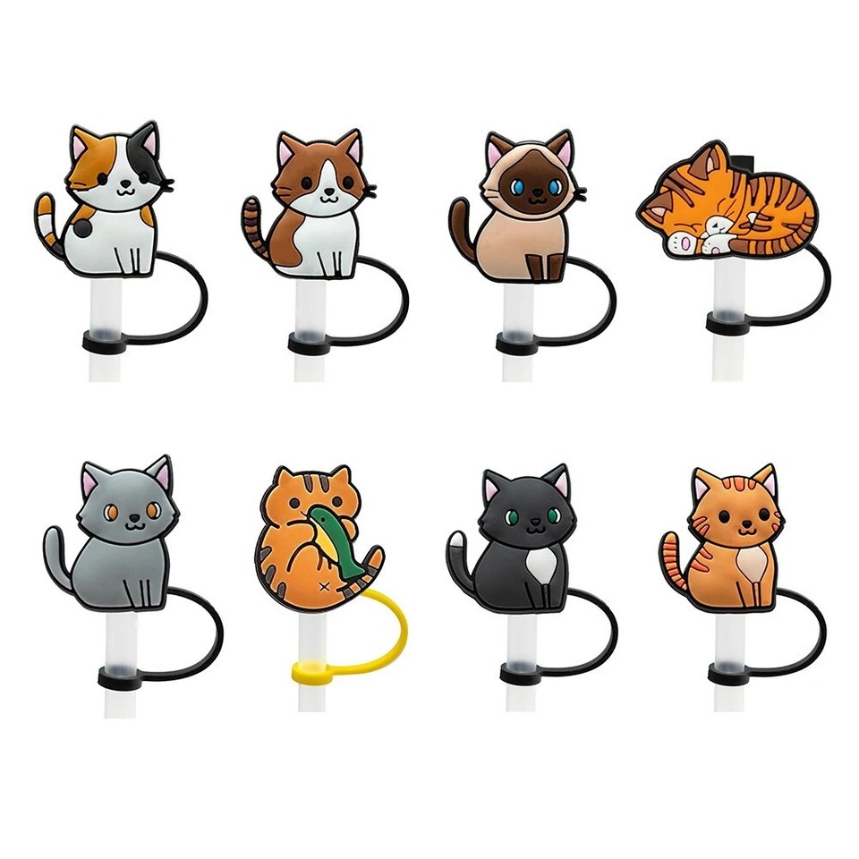8Pcs Cute Cats Straw Cover Cap for Stanley 30/40Oz Tumbler Silicone ...