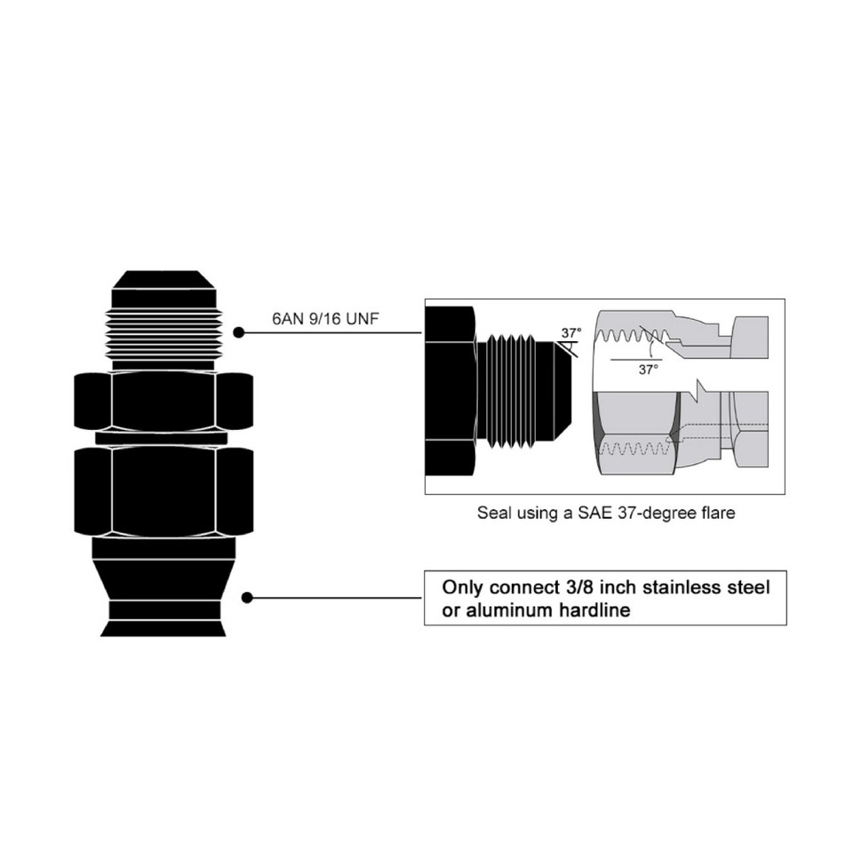 6AN To 3/8" Tube Hardline Fuel Line Adapter Fitting Tubing compression ...