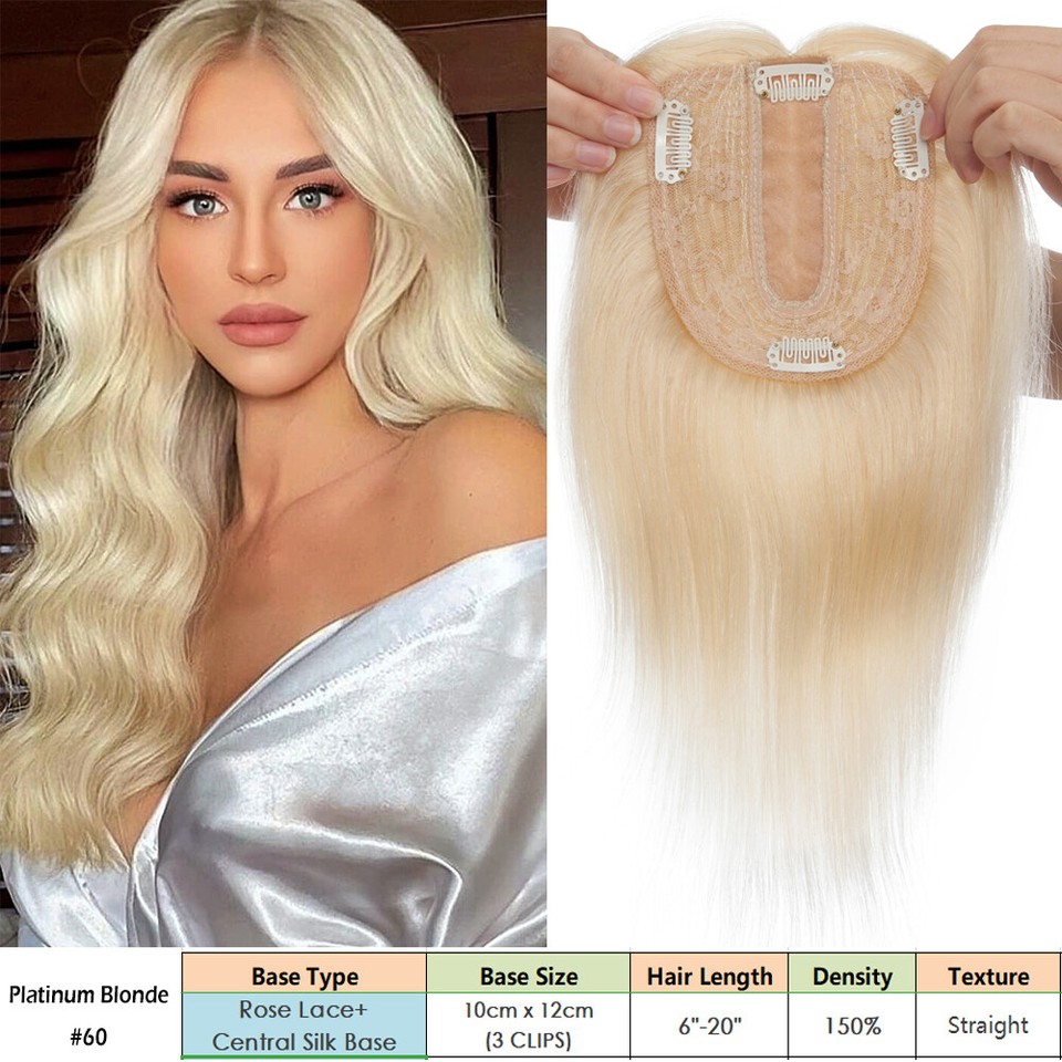 MONO/Silk Top Hairpiece With Bangs Clip In 100% Remy Human Hair Toupee ...