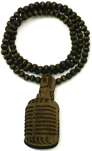 Microphone Necklace New Pendant Good Wood Style 36 Inch Wood Bead Chain ...