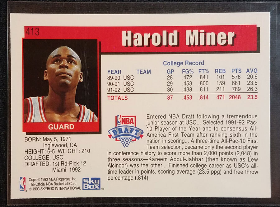 1992-93 NBA Hoops #413 Harold Miner Rookie RC Miami Heat NM-MINT | eBay
