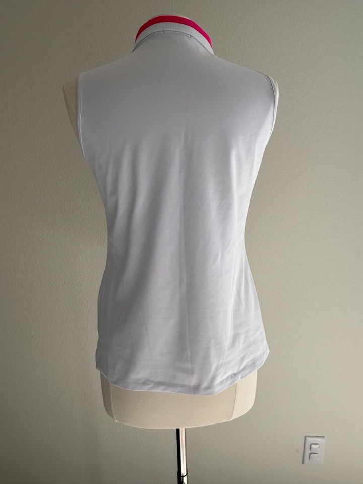 G/FORE Women’s Sleeveless Golf Polo Shirt M White Pink Red Trim Skull ...