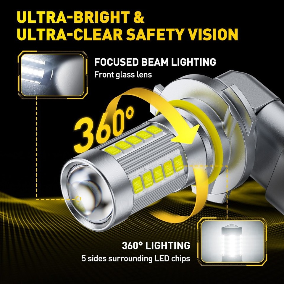 Pair H10 9145 100W 6500K Super White LED Headlight Fog Light Driving ...