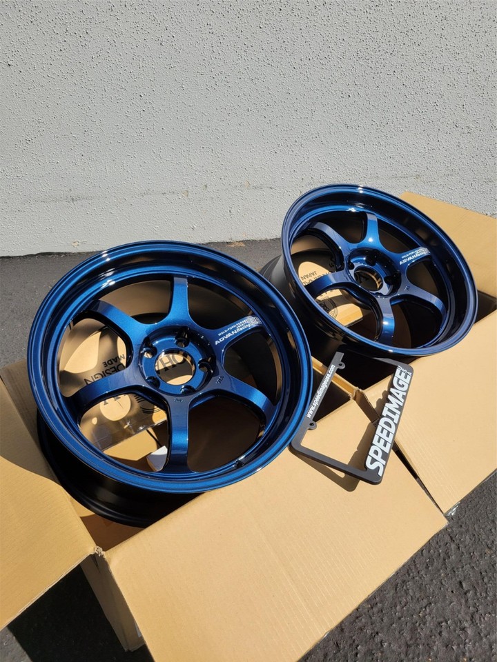 4X ADVAN R6 18X9.5 +45 5X120 TITANIUM BLUE SET OF 4 WHEELS CIVIC TYPE R ...