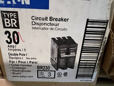 LOT OF 3 Eaton BR230 Circuit Breaker 30 amp breaker 2 pole New Box ...