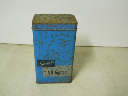 Vintage Scripto VU-Lighter Metal Tin Case Box Blue | eBay