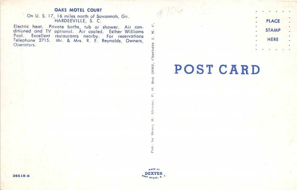 Hardeeville South Carolina 1950s Postcard Oaks Motel Court near ...