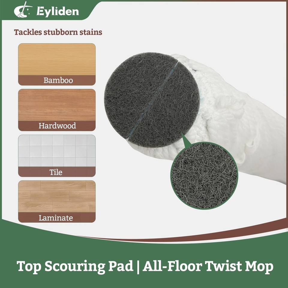 Eyliden Twist Mop - Simple | Easy Self-Wringing, 57 Long Handle, Safe ...