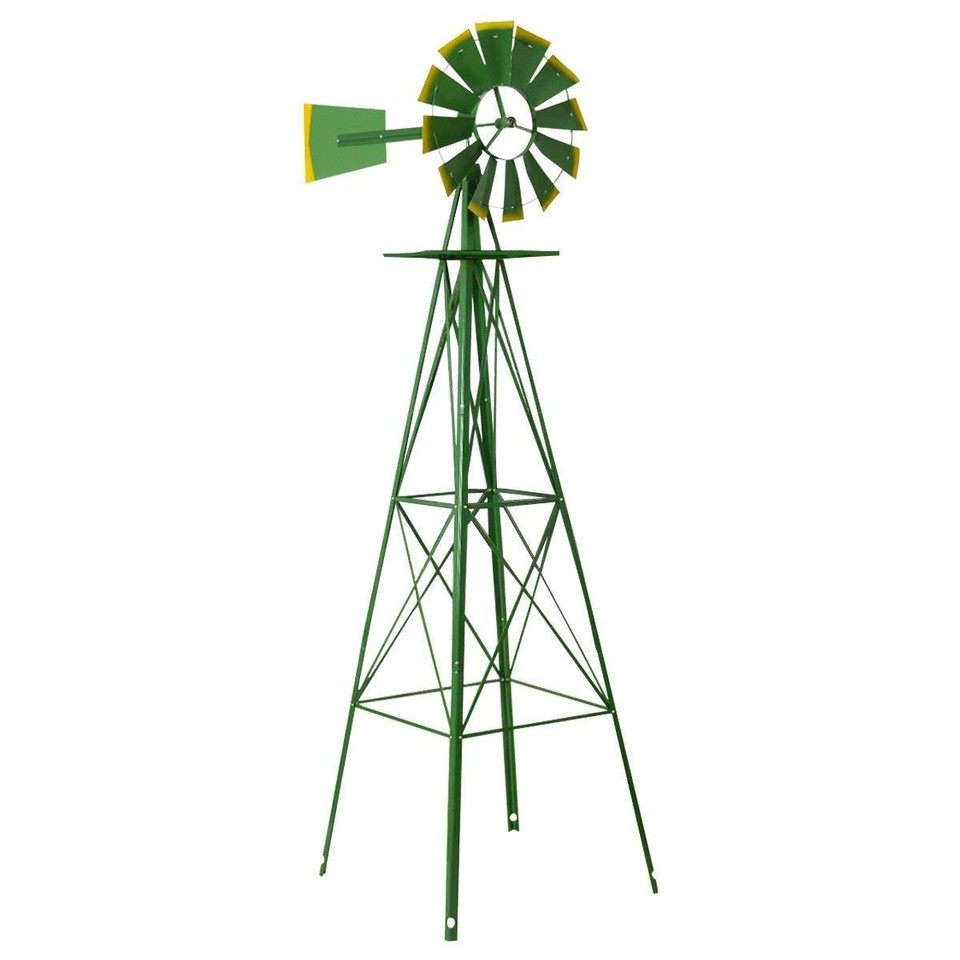 ReunionG Wind Mill Weather Vane Yard Garden 8Ft Metal Windmill (Green ...