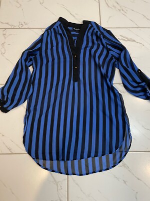 Speed Limit MPH Black and Navy Striped Half Sleeve Semi Sheer Blouse ...
