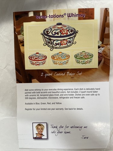 Temptations Whimsy 2 Quart Covered Baker Set- Baker Lid Trivet Wire Holder Green | eBay