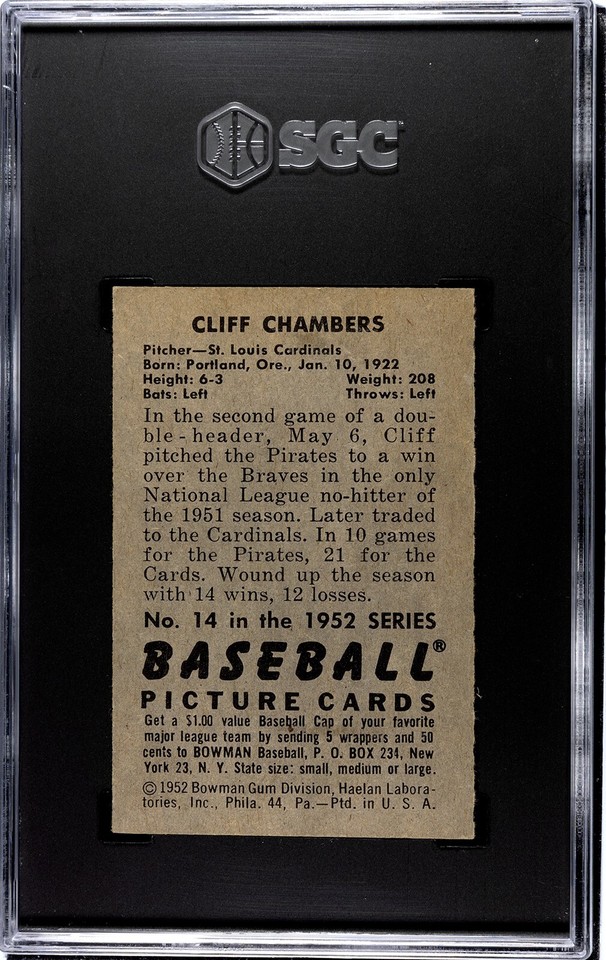 1952 BOWMAN CLIFF CHAMBERS #14 SGC 5 EX ST. LOUIS CARDINALS | eBay
