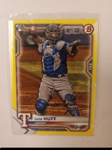 SAM HUFF 2021 Topps Bowman Rookie Card Yellow /75 #23 Texas Rangers | eBay