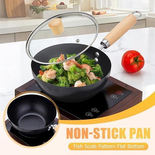 Fish Scale Pattern Flat Bottom Non-Stick Pan, Refined iron Woks & Stir ...