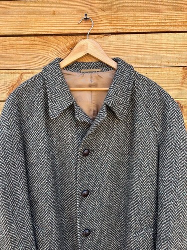 Vintage 80s Crombie Tweed Herringbone Pure New Wool Long Coat Men’s ...