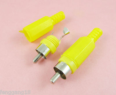 10pcs Yellow RCA Phono Male Plug Solder Type Audio Video Cable ...