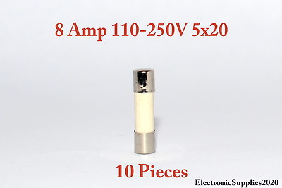10 Fast Blow Ceramic Fuses 8A 8 AMPS 110-250V 5x20. USA Fast Shipping ...