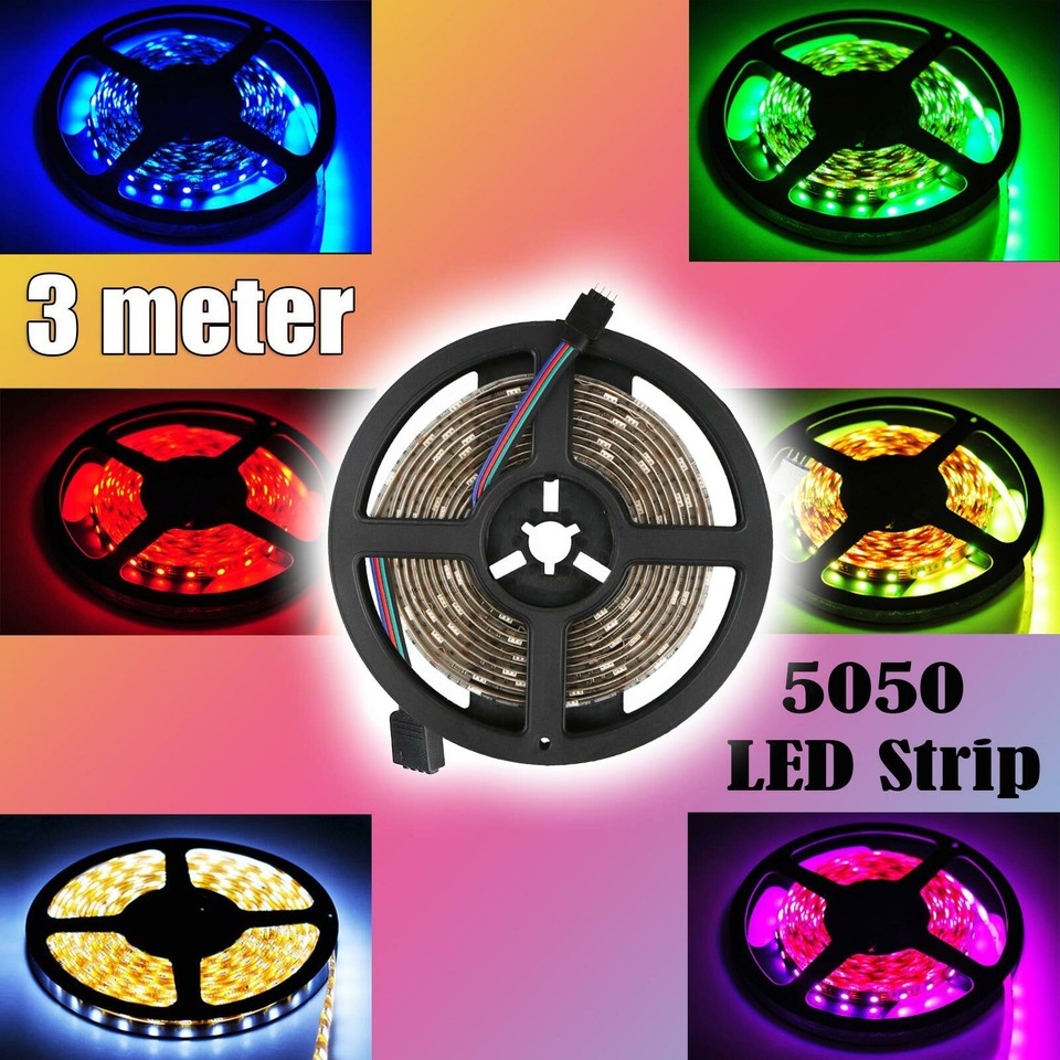 LED STRIP LIGHTS 5050 RGB COLOUR CHANGING TAPE UNDER CABINET KITCHEN TV ...