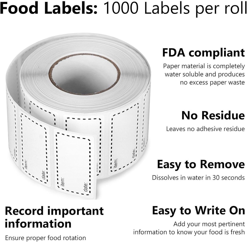 1000 Removable 2x1 Food Freezer Label Self-Adhesive Refrigerator ...