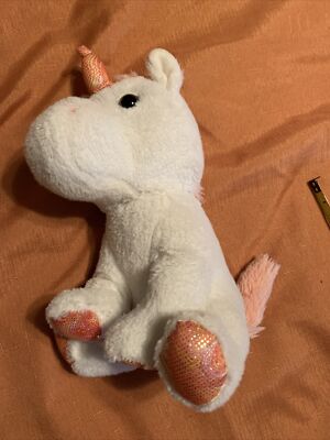 Goffa White and Pink Plush Unicorn W Sparkles On The Feet 10" Boxed ...
