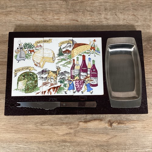 Vtg Japan Ceramic Tile Cheese Tray With Knife, Charcuterie Board ...