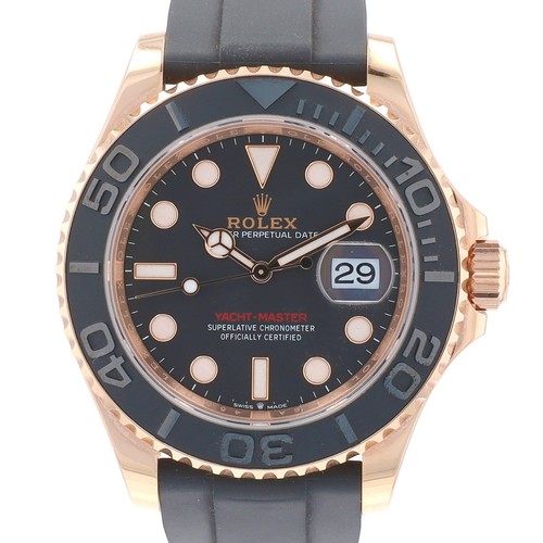 Rolex Yacht-Master 126555 18K Rose Gold Black Dial Oysterflex Unworn ...