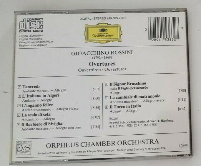 Rossini: Overtures/Orpheus Chamber Orchestra 1985 DG W Ger Full Silver ...
