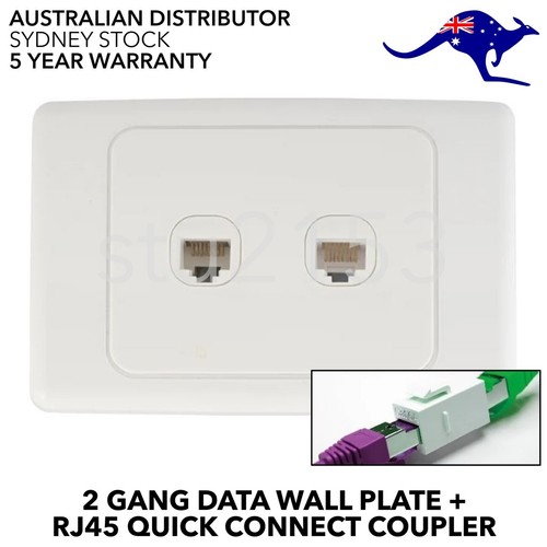 2 Gang Port Data Clipsal Style Wall Plate with RJ45 Cat6 8P8C LAN with ...