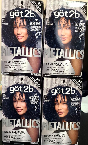 4 PACK Schwarzkopf Got2b Metallics Permanent Hair Dye Color M66 BLUE ...