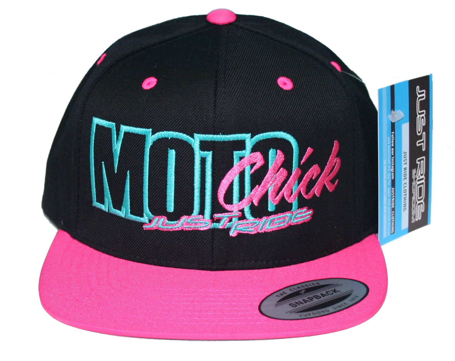 MOTO CHICK JUST RIDE MOTOCROSS HAT FLATBILL SNAPBACK BALL CAP PINK GIRL ...