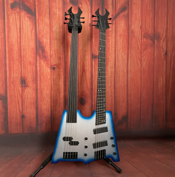 Custom Double Neck Electric Bass Guitar Blue 5+5 Strings Fretless Free ...