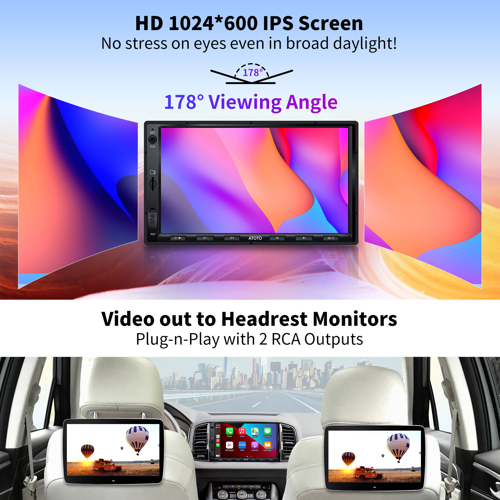 ATOTO F7WE Wireless Android Auto CarPlay Car Stereo Double DIN 7in GPS ...