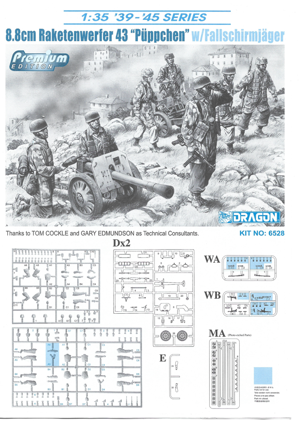 DRAGON Prem. Edition 8.8cm Raketenwerfer 43 Puppchen w/Fallschirmjager ...