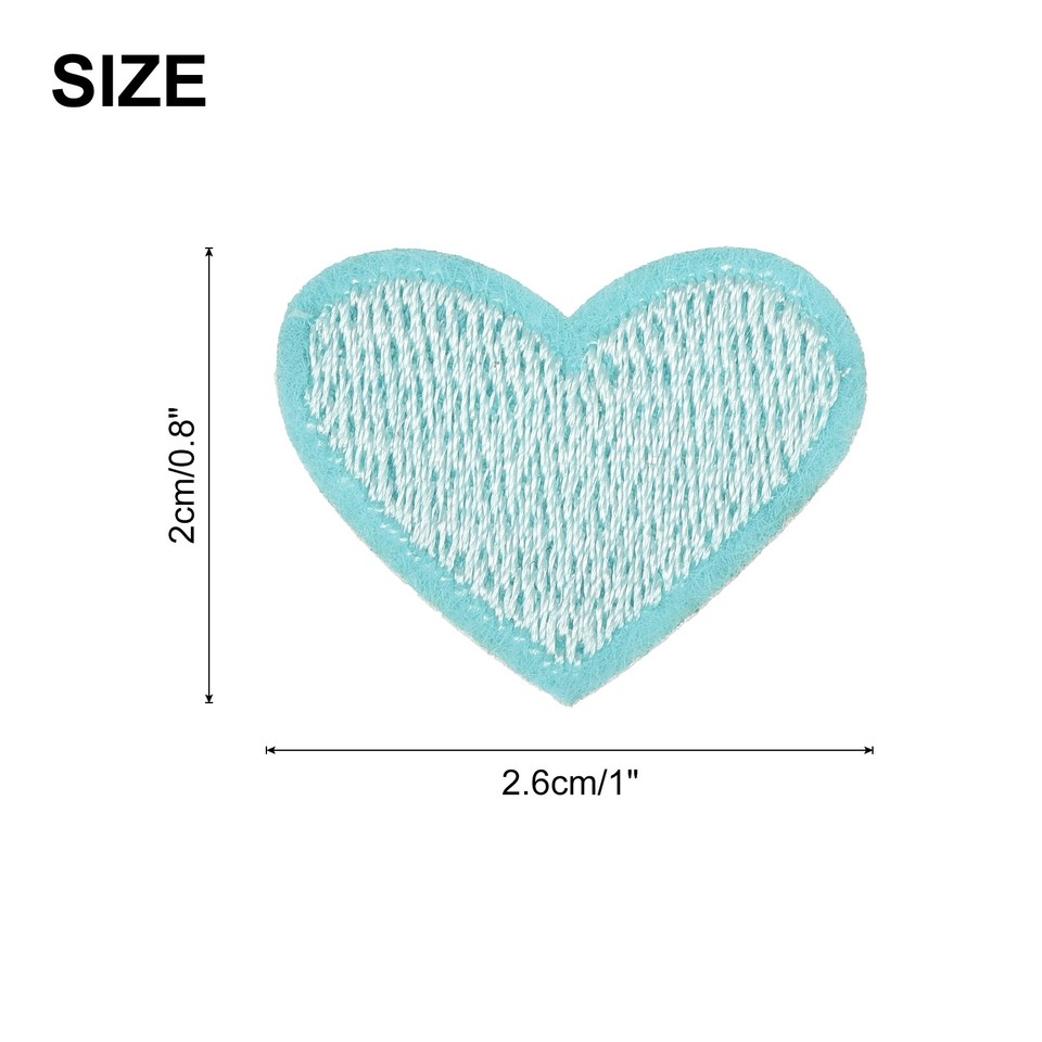 24Pcs Solid Fluorescent Blue Small Heart Patch Embroidered Appliques ...