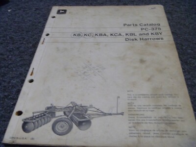 John Deere KB KC KBA KCA KBL KBY Disk Harrow Parts Catalog Manual PC ...