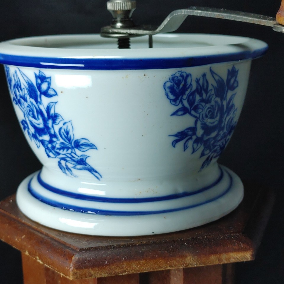 Vintage Delft Style Hand Cranked Coffee Grinder Cobalt Blue Floral | eBay