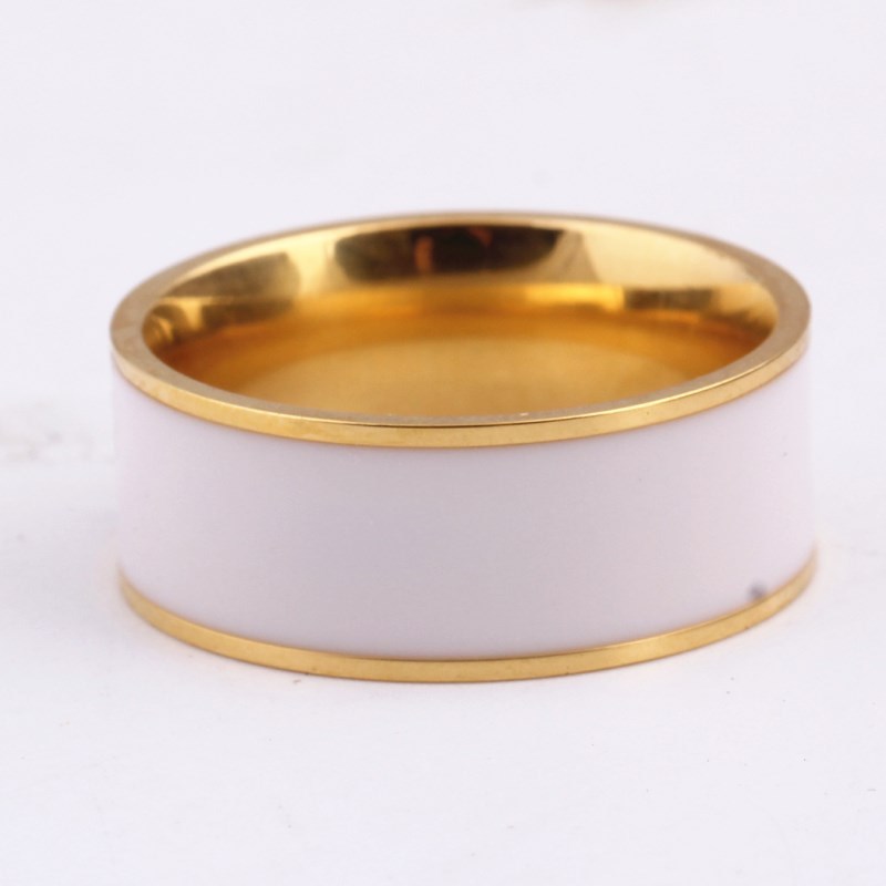 8MM White Enamel Titanium Steel Band Men/Women's Gold Plating Ring Sz 6 ...