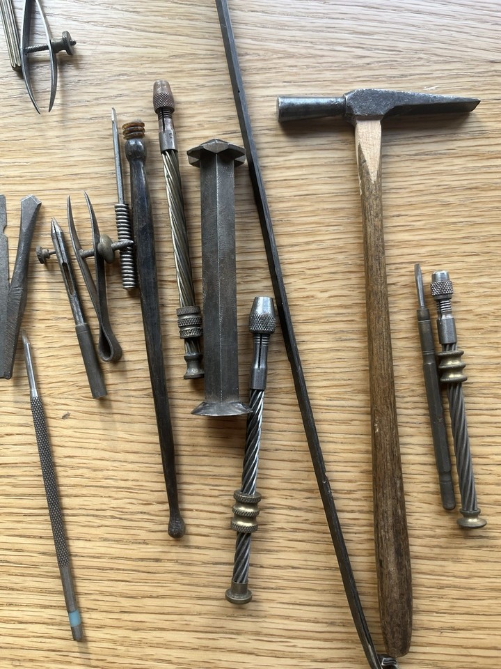 Job Lot Of Antique Watchmakers Tools Pin Vice Hammer Calipers | eBay UK