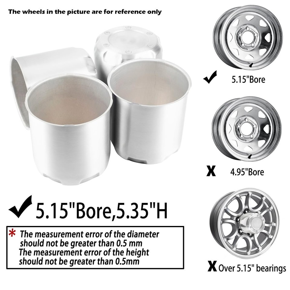 4PCS 5.15" Brushed Aluminum Trailer Wheel Center Caps Hub Rim Cover ...