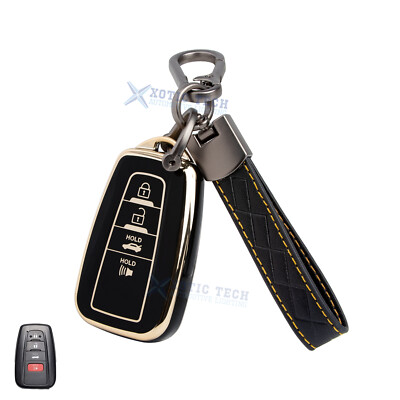 Black TPU Full Covered Key Skin Cover w/Keychain For Toyota Prius Prime ...