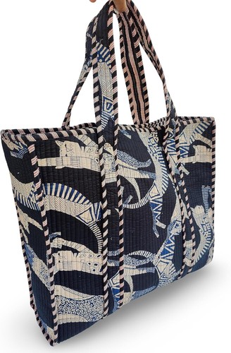 Indian Tote Bags Quilted Handmade Cotton jungle Shoulder Shopping Bag ...
