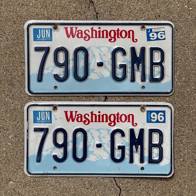 1990 Washington License Plate Pair 790 GMB YOM DMV Clear 1991 1995 Ford ...