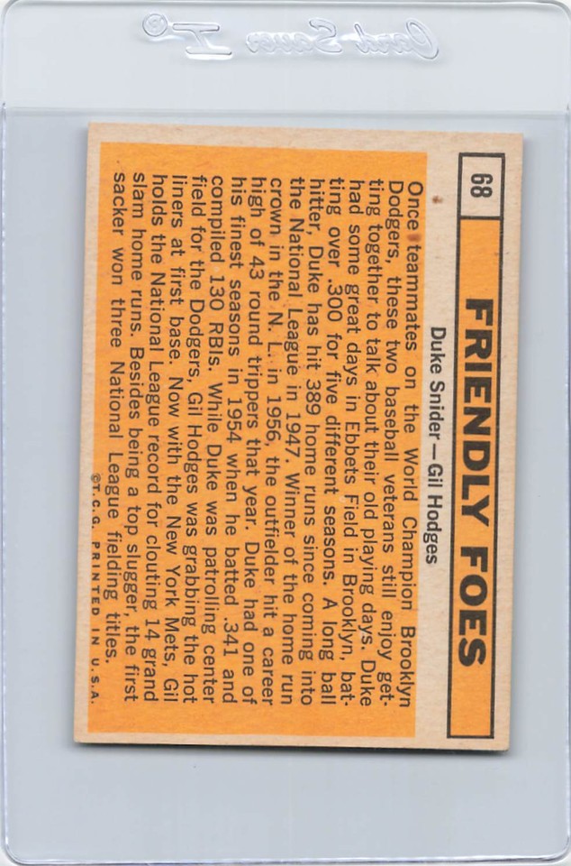 1963 Topps #68 Friendly Foes Duke Snider Gil Hodges NM *DA-C3074 | eBay