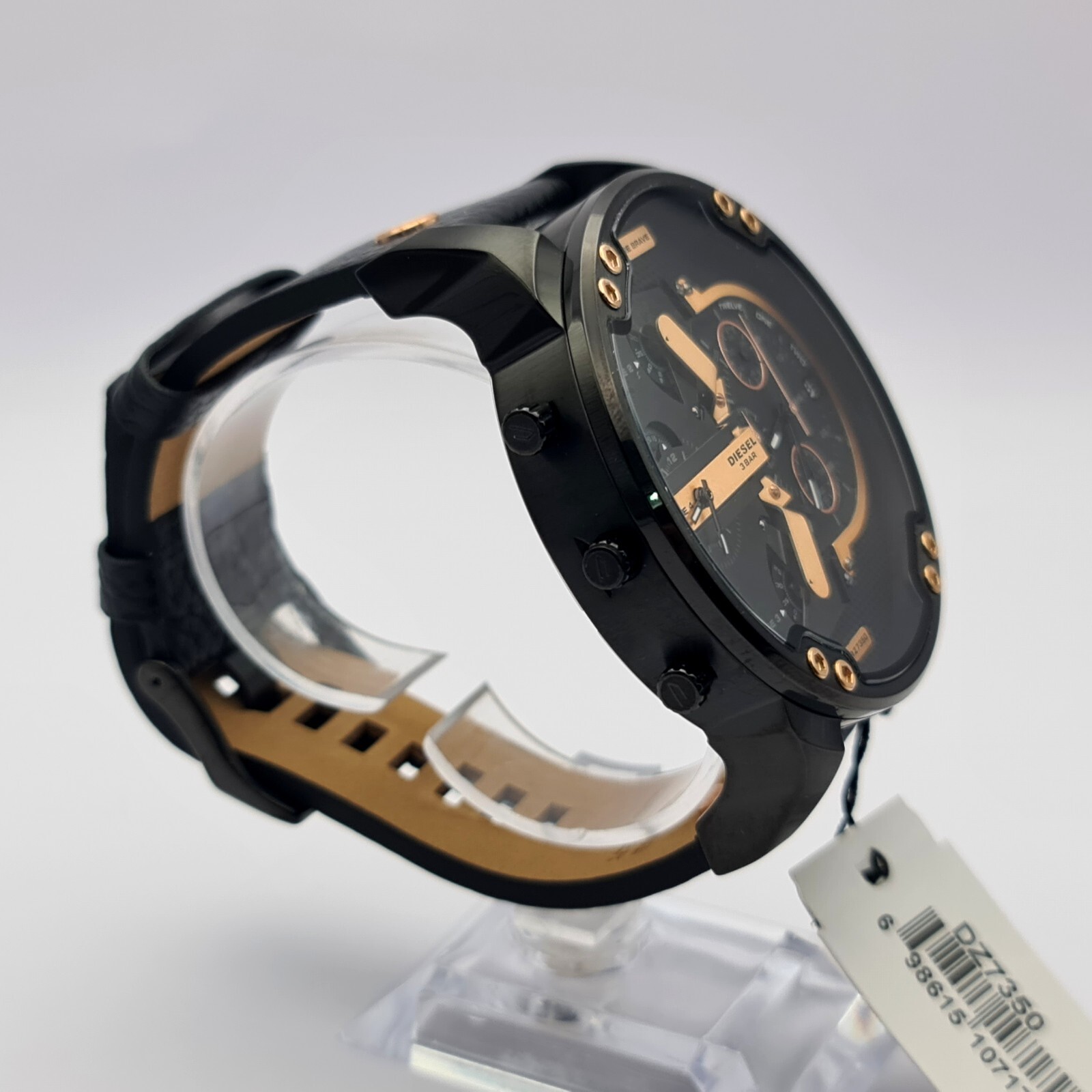 Diesel Mr. Daddy 2.0 51mm Black Stainless Steel Case with Black Leather ...