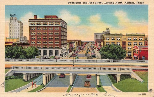 ABILENE TX TEXAS UNDERPASS AND PINE STREET VINTAGE LINEN POSTCARD 1938 ...