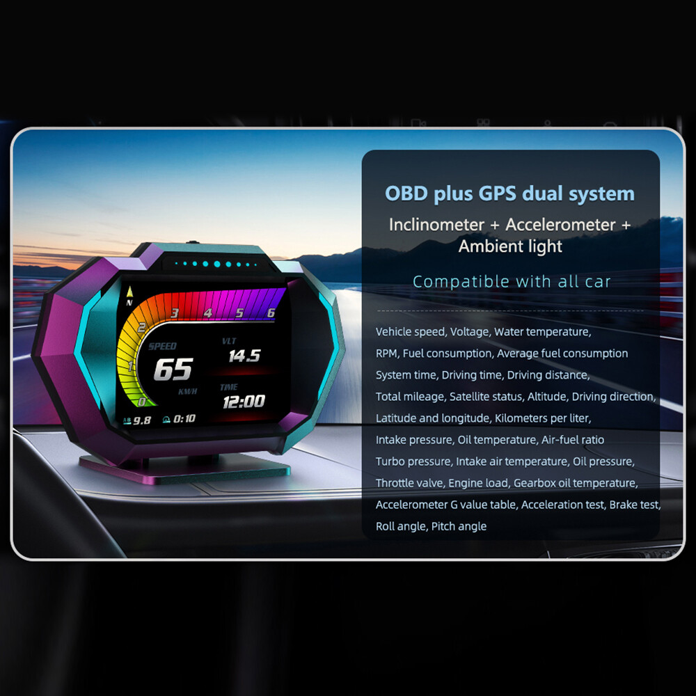 OBD2 + GPS HUD Head Up Display Gauge Auto Digital Tacho Wasser Öl Temp ...
