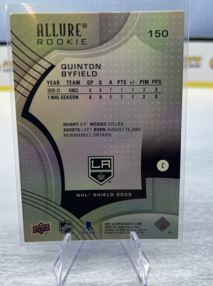 Quinton Byfield 2021-22 Upper Deck Allure Rookies NHL Shield 2005 #150 ...