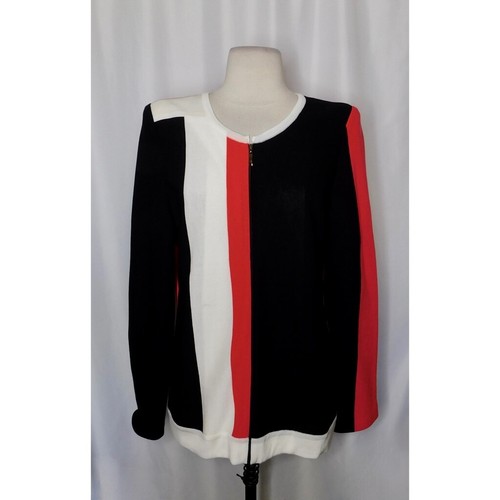 MISOOK Red White Black Colorblock Cardigan Sweater Zipper Color Block ...